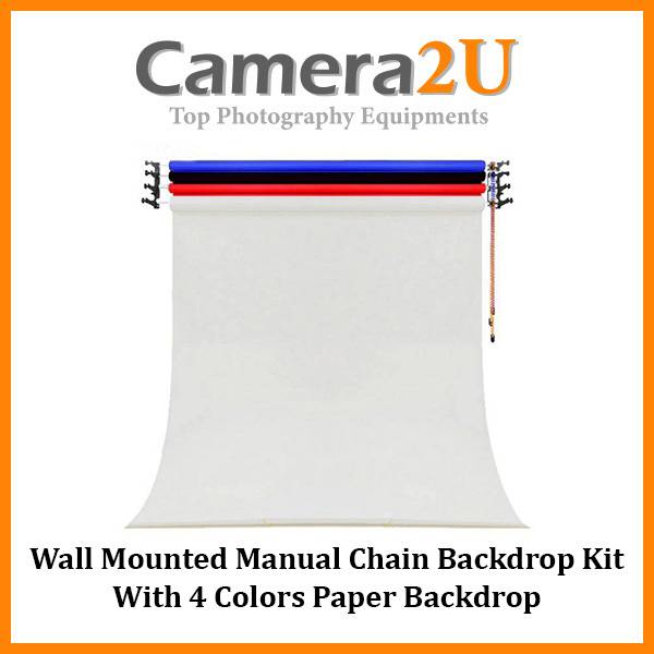 Wall Mounted Manual Chain Backdrop Kit with 4 Colors Paper Backdrop ...