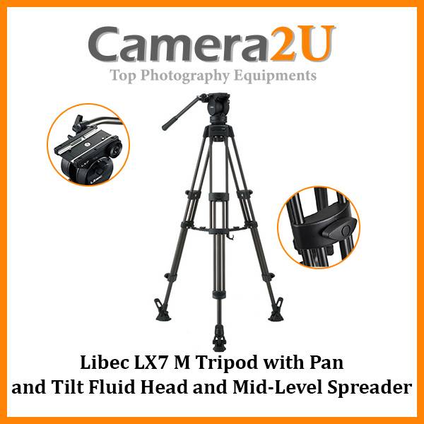 Libec LX7 M / LX7M Tripod with Pan and Tilt Fluid Head and Mid-Level Spreader | Camera2u ...